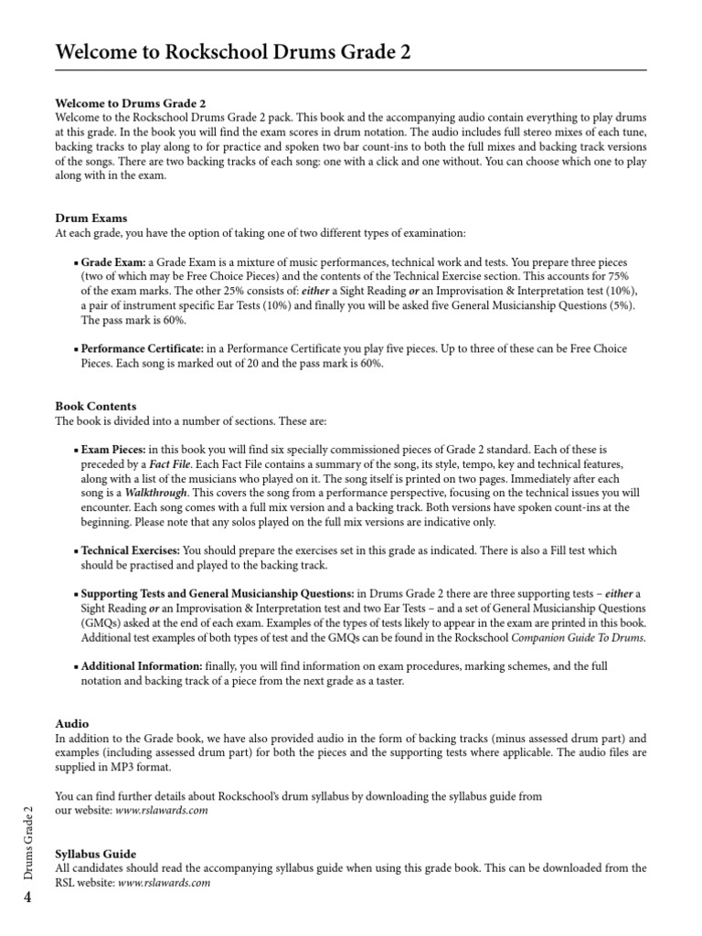 Drums Grade 2 4 | PDF | Test (Assessment)