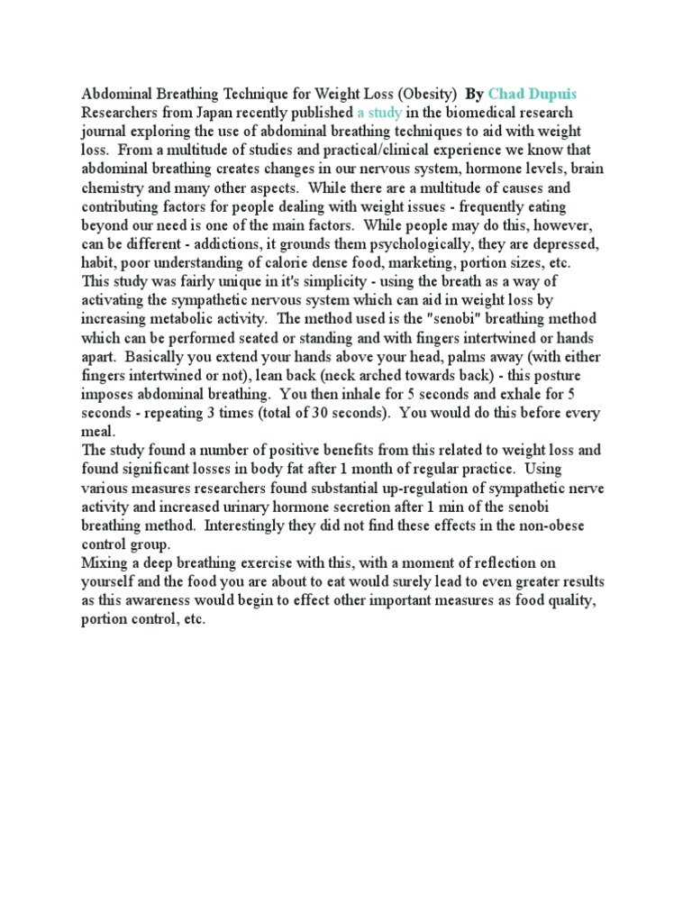 Abdominal Breathing Technique For Weight Loss | PDF | Self-Improvement ...