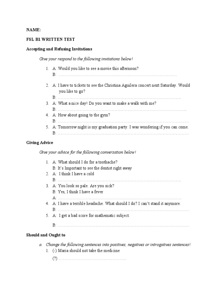 FSL B1 Written Test | PDF