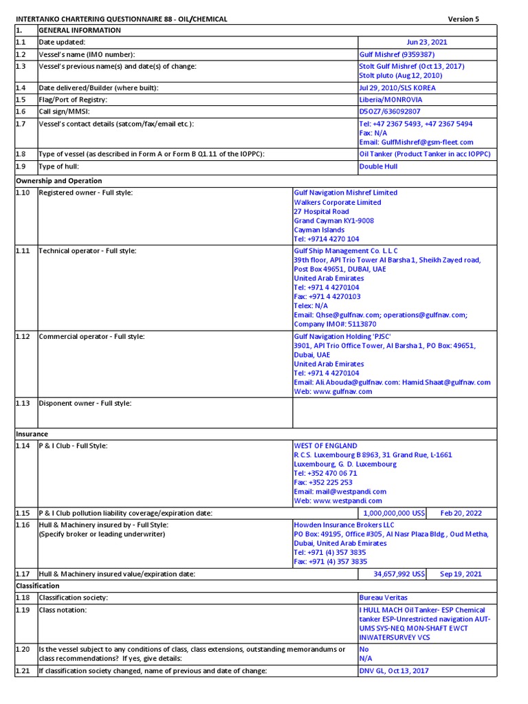 Gulf Mishref Q88 (Oil-Chemical) 23jun2021 | PDF | Tonnage | Water Transport