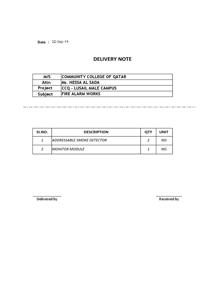 Delivery Note Form | PDF