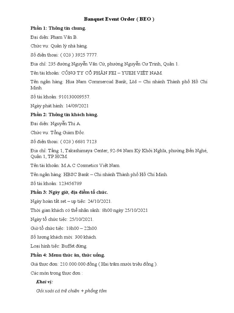 Banquet Event Order | PDF