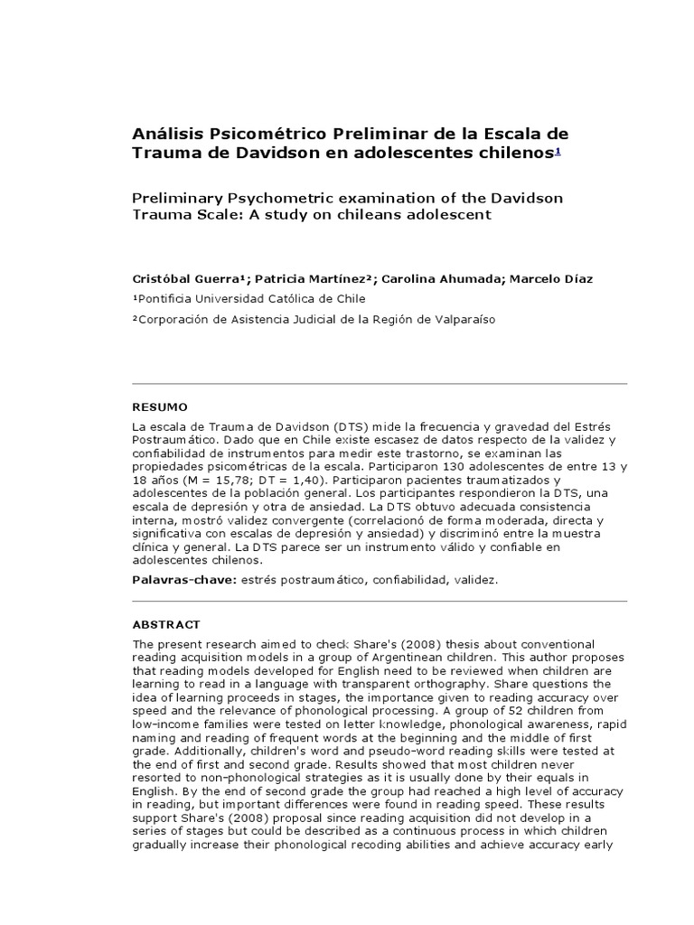 Psychometric Analysis of Davidson Trauma Scale | PDF | Mental Disorder ...
