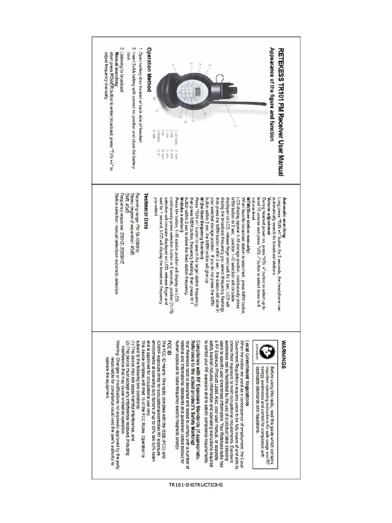 TR101 Instructions Guide | PDF