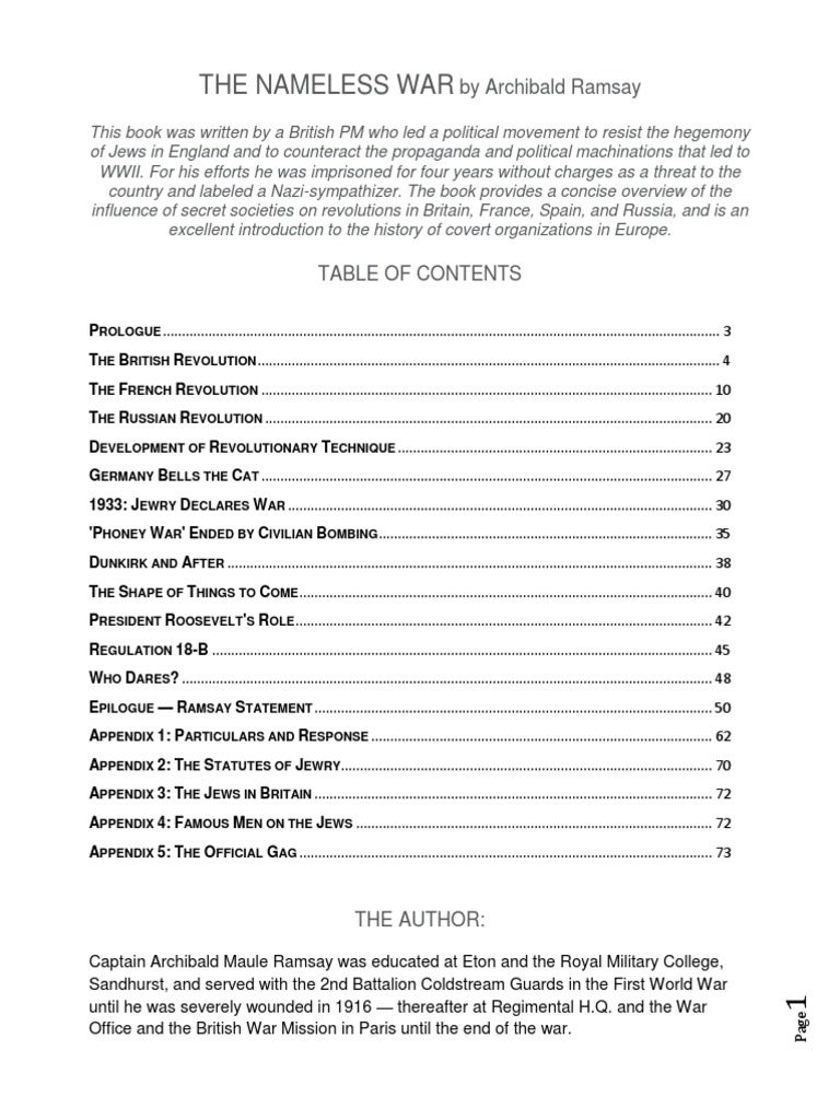 The Nameless War: by Archibald Ramsay | PDF | Illuminati