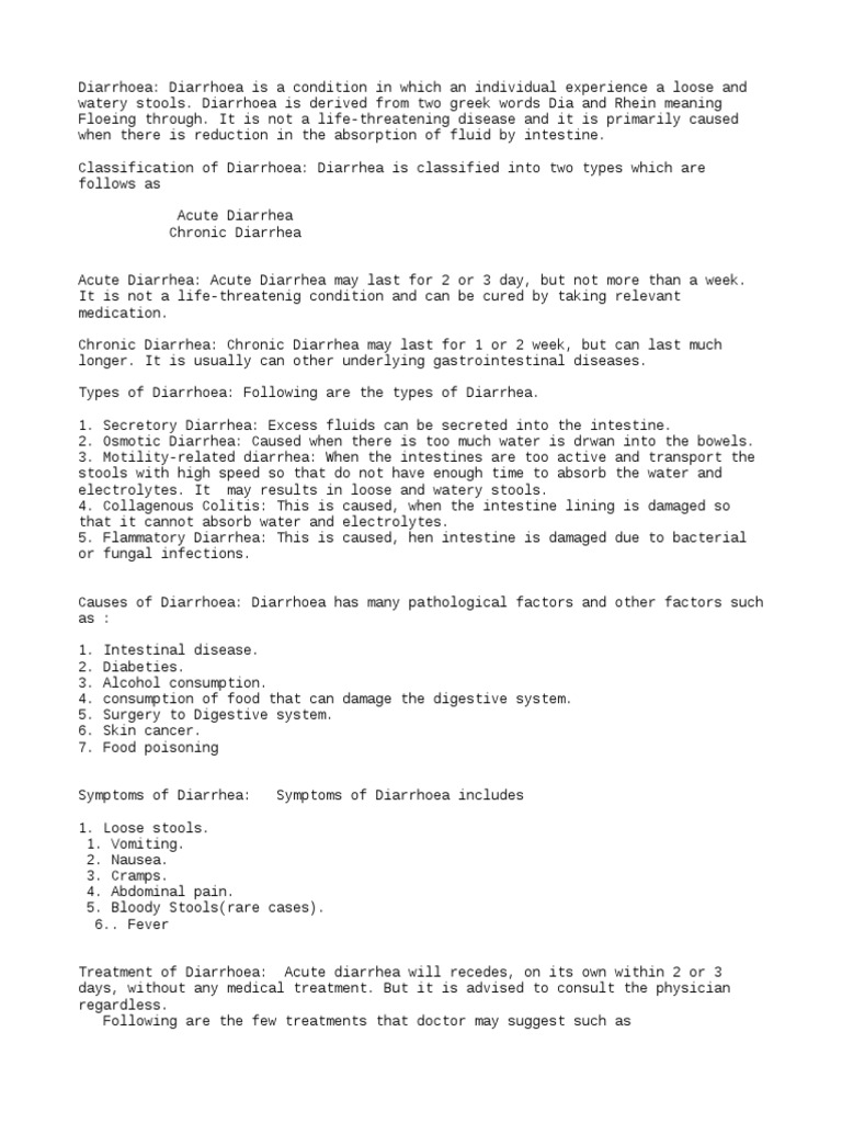 Classification, Causes, Symptoms, Treatment and Prevention of Diarrhoea ...