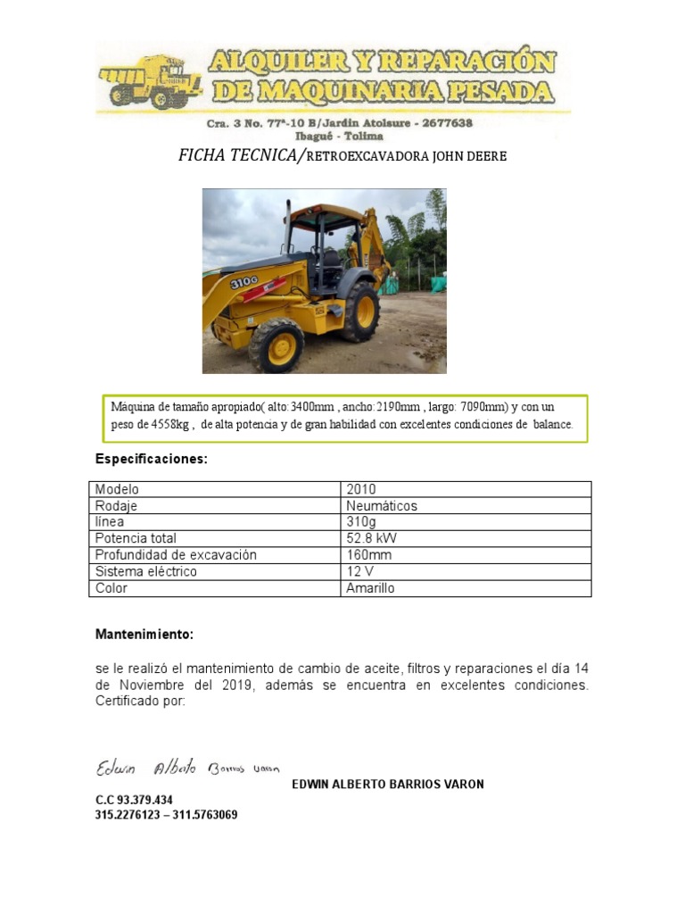 Ficha Tecnica-Jhon Deere | PDF