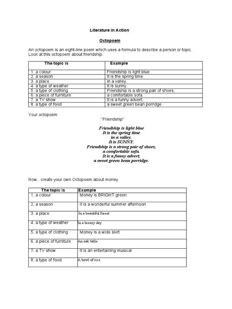 Literature in Action Octopoem | PDF