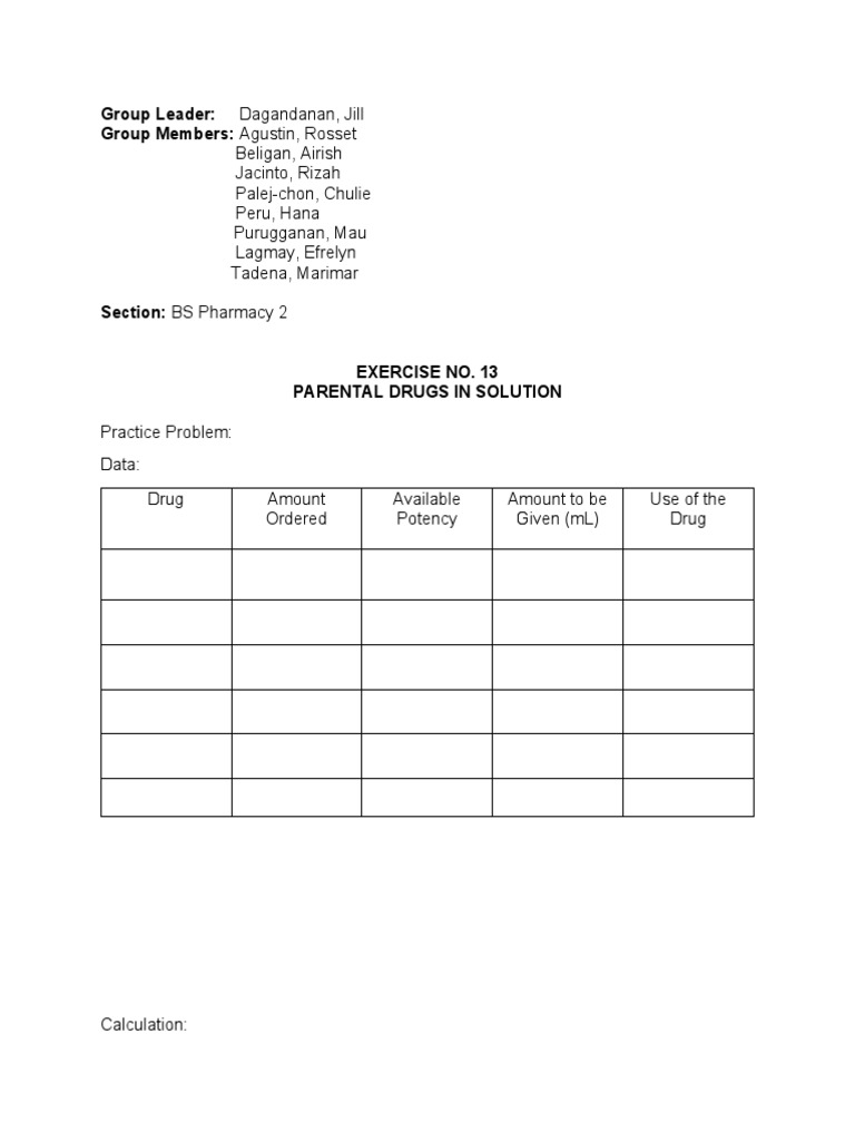 Hospital Pharmacy Lab Exercise 13 | PDF