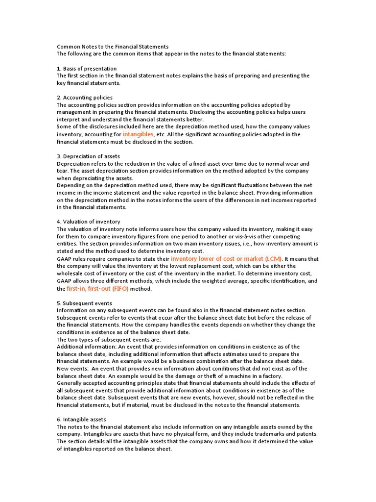 Common Notes To The Financial Statements | PDF | Financial Statement ...
