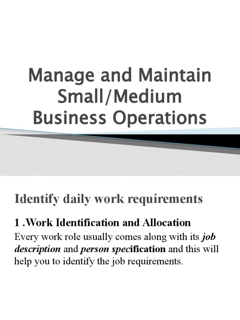 Manage and Maintain Small/Medium Business Operations | PDF ...