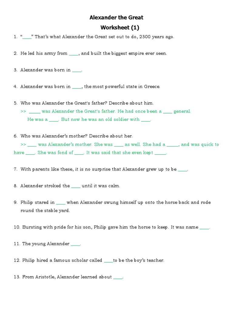 Alexander The Great (Worksheet) | PDF