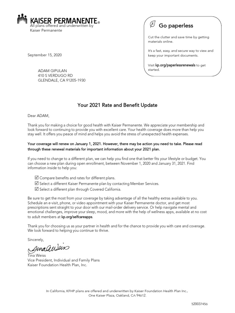 Go Paperless: Your 2021 Rate and Benefit Update | PDF | Kaiser ...