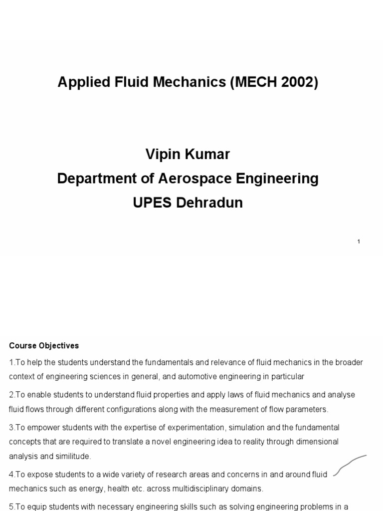 Applied Fluid Mechanics (MECH 2002) | PDF | Fluid Dynamics | Liquids