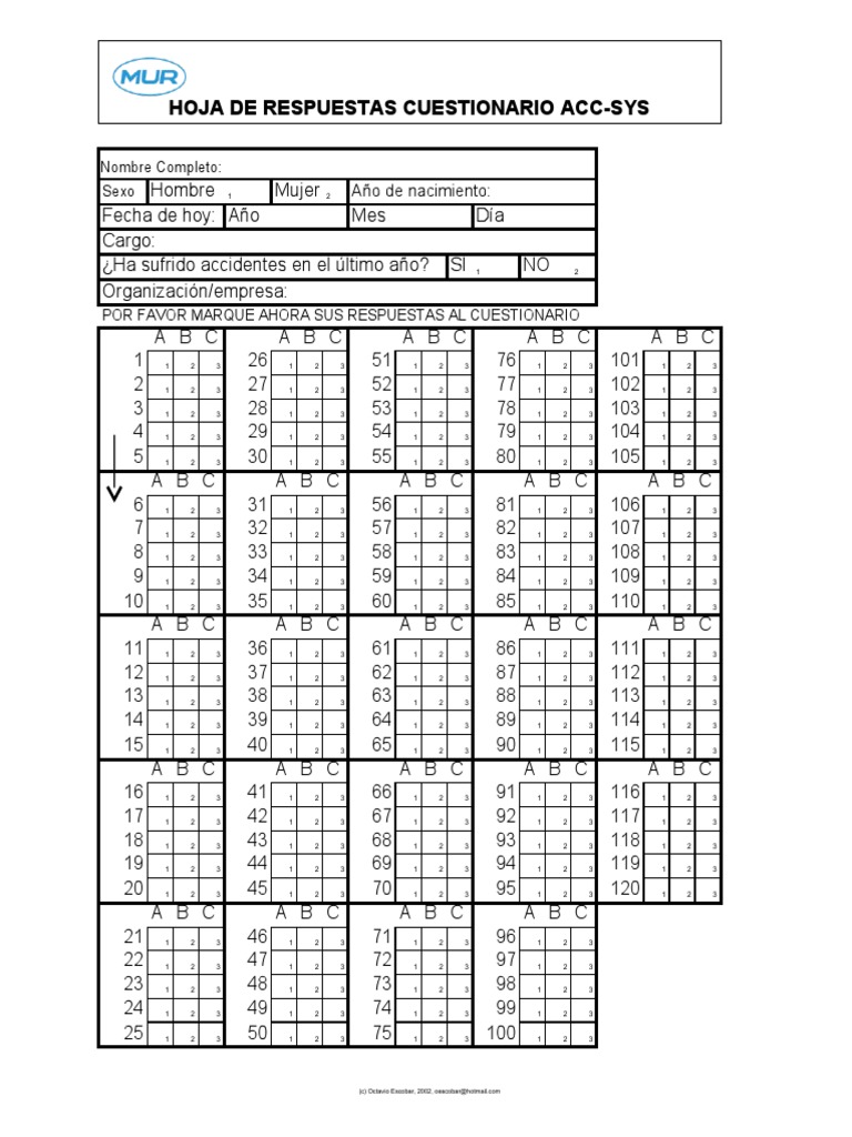 Hoja de Respuestas Cuestionario (ACC-SYS) | PDF