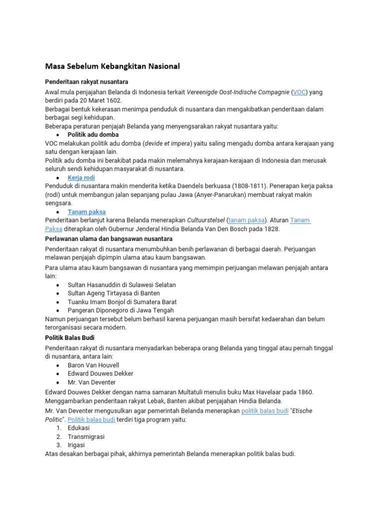 Masa Sebelum Kebangkitan Nasional: Penderitaan Rakyat Nusantara | PDF