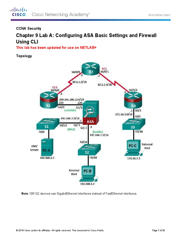 ASA5506 9-3-1-2 Lab - Configure ASA Basic Settings and Firewall Using CLI - 1-26 | PDF | Command ...