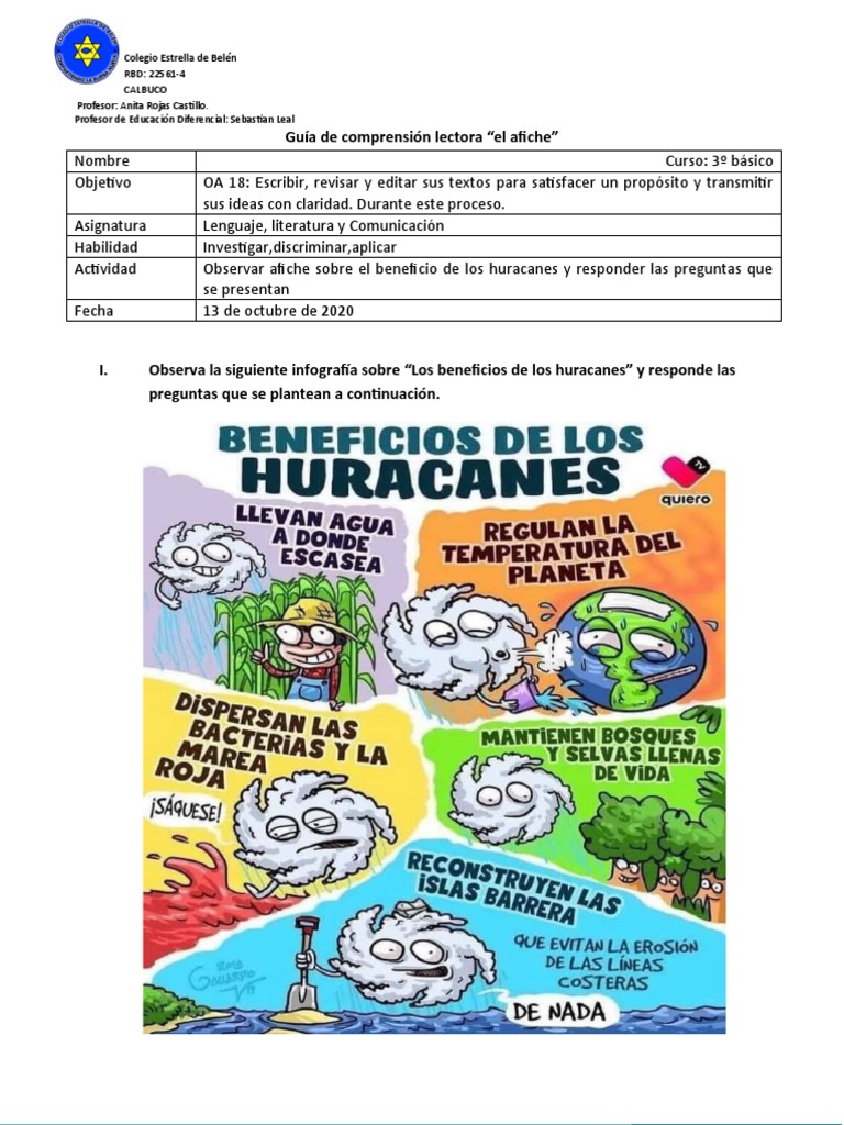Comprensión Lectora: Afiche de Huracanes | PDF | Cognición | Comunicación