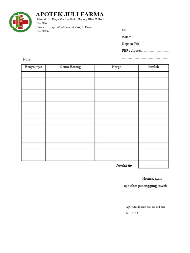 NOTA PENJUALAN DARI APOTEK JULI FARMA | PDF