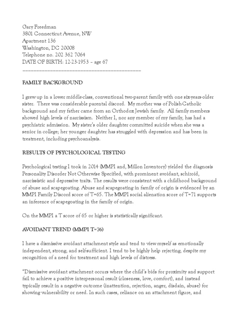 Psychological Profile of Gary Freedman | PDF | Psychological Trauma ...
