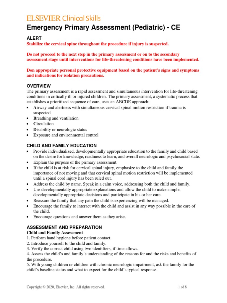 Emergency Primary Assessment Skill Pediatric COVID 19 Toolkit 010120 ...