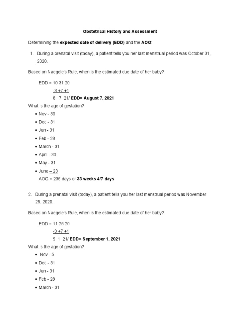 Naegele's Rule for EDD and AOG Calculation | PDF | Pregnancy | Miscarriage