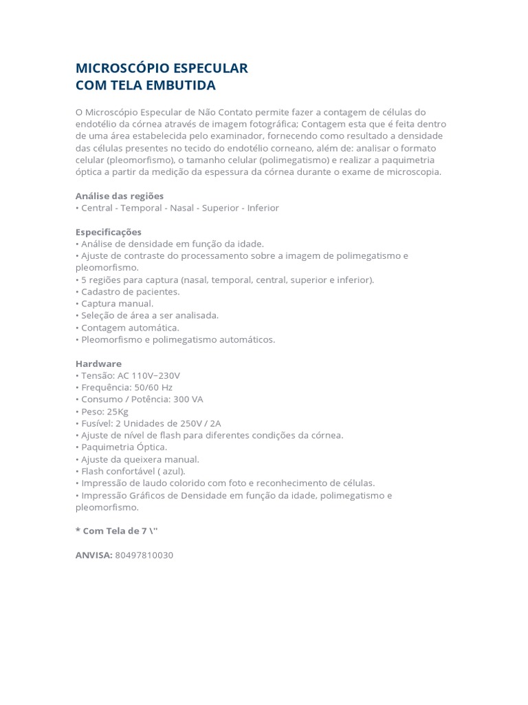 Análise da Microscopia Especular da Córnea | PDF