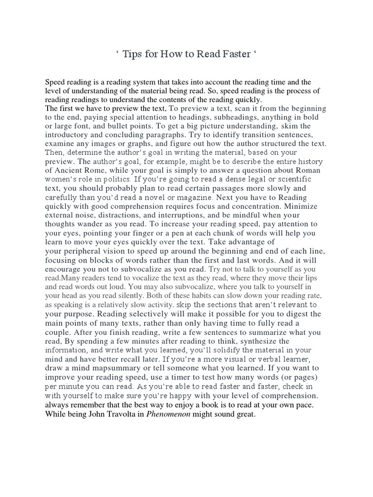 Tips For How To Read Faster | PDF | Speed Reading | Cognition