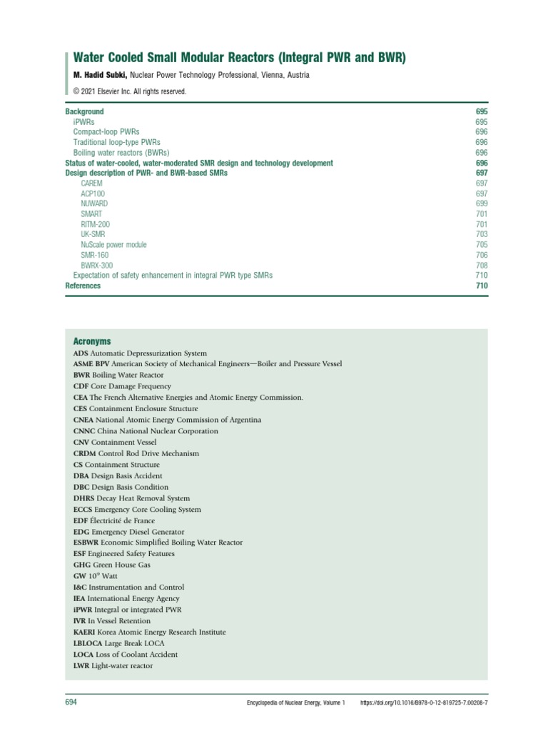 Water Cooled Small Modular Reactors (Integral PWR and BWR) | PDF ...