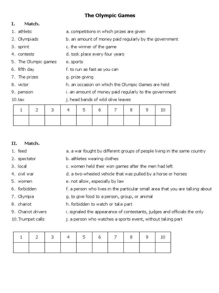 The Olympic Games (Matching) | PDF