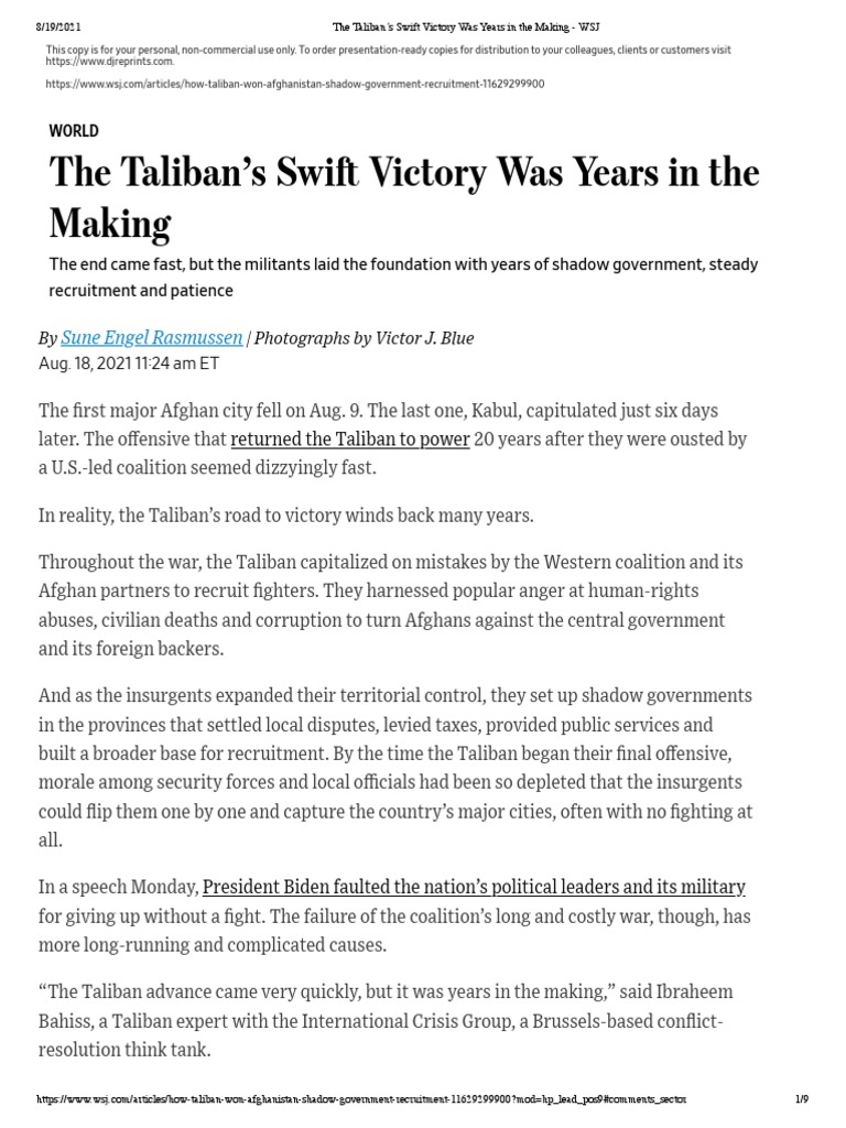 The Taliban's Swi Victory Was Years in The Making: Sune Engel Rasmussen ...