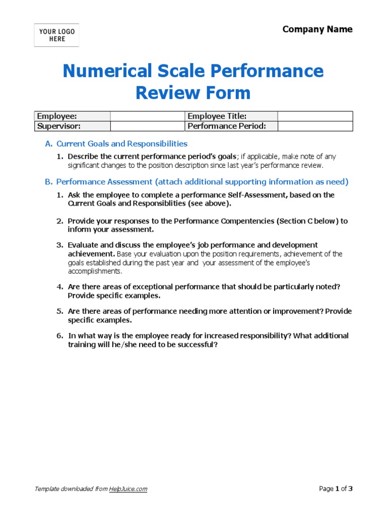 Numerical Scale Performance Review Template | PDF | Competence (Human ...