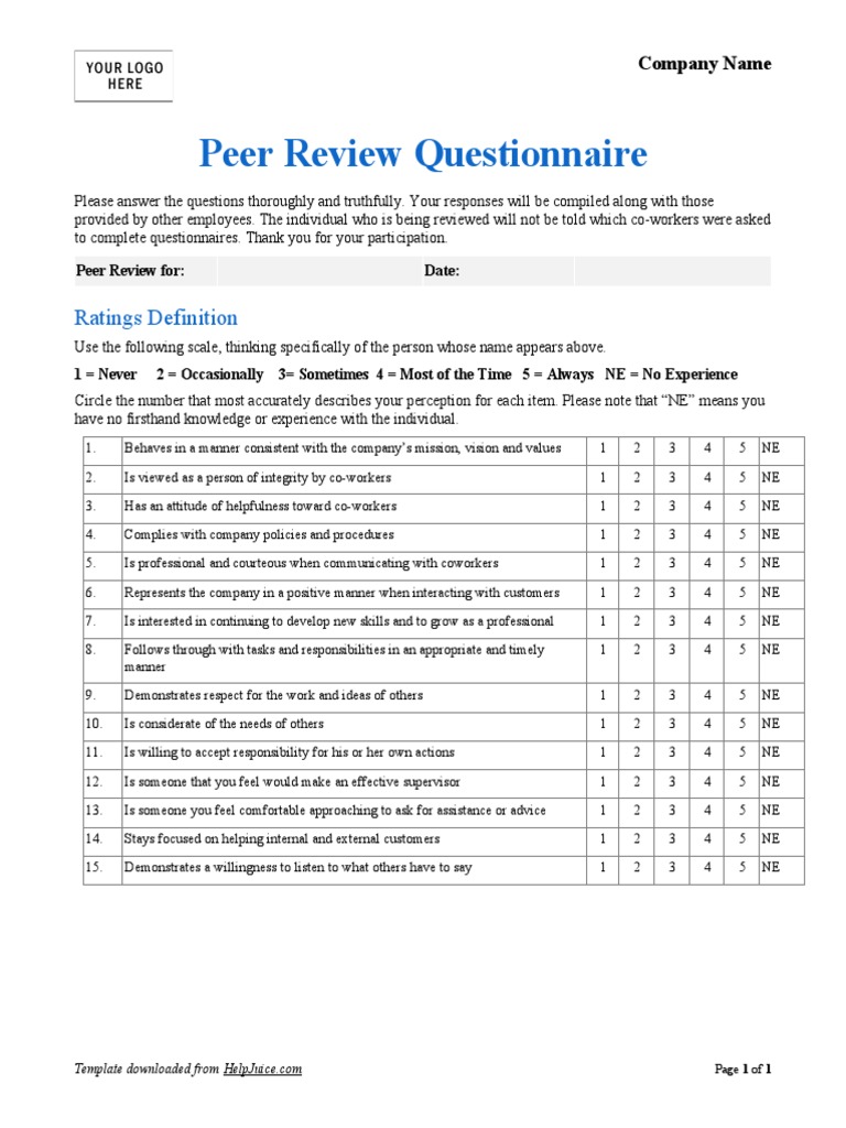 Peer Review Questionnaire | PDF | Neuropsychological Assessment ...