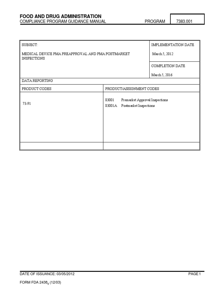 FDA PMA Inspection Compliance Guide | PDF | Food And Drug ...