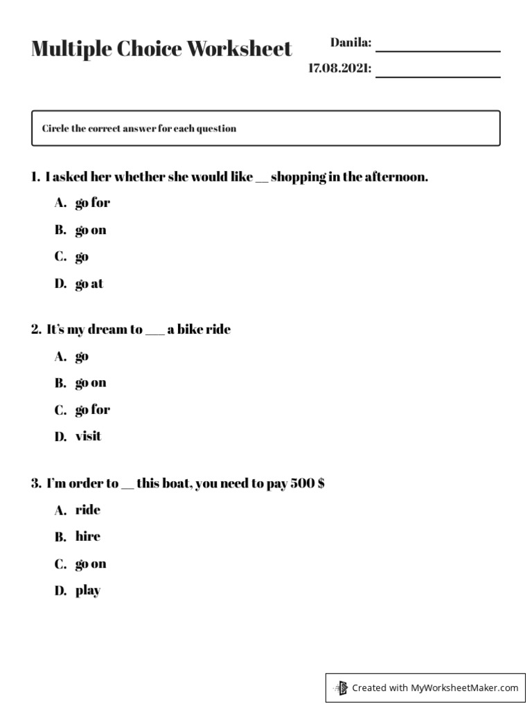 Multiple Choice Worksheet | PDF