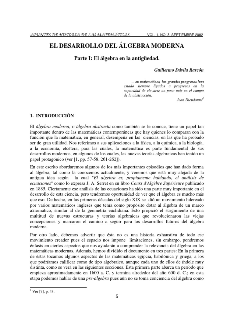 El Desarrollo Del Álgebra Moderna | PDF | Álgebra | Ecuaciones