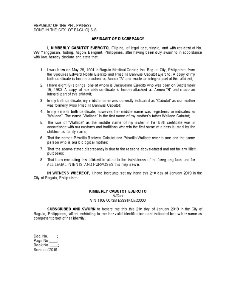 Affidavit of Discrepancy | PDF