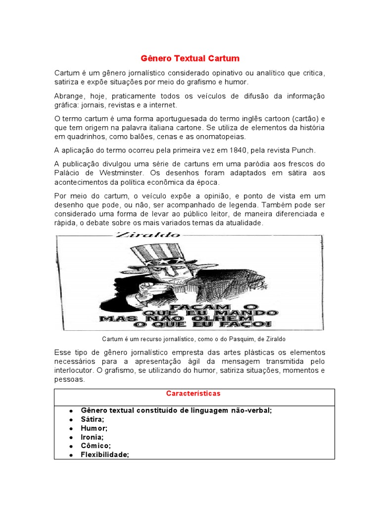 Gênero Textual Cartum | Download grátis PDF | Desenho | Jornalismo