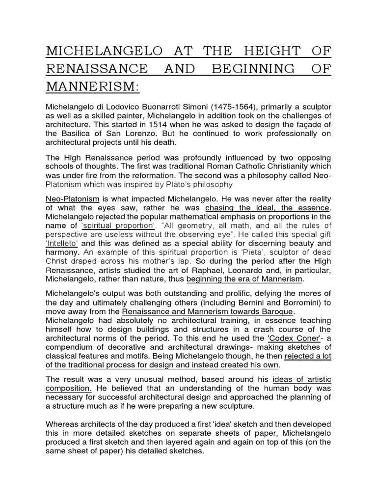 Michelangelo at The Height of Renaissance and Beginning of Mannerism ...