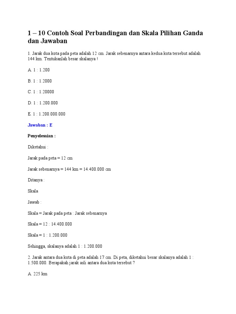 Contoh Soal Dan Pembahasan Jawaban Perbandingan Dan Skala | PDF
