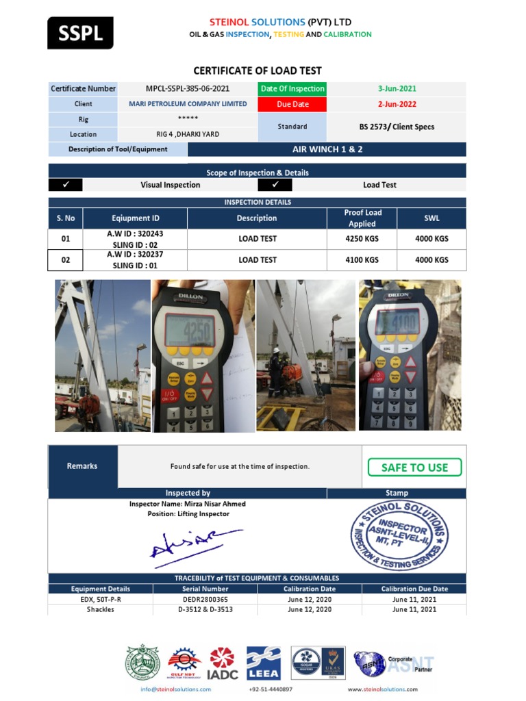 385-06-021 Air Winch Load Test | PDF