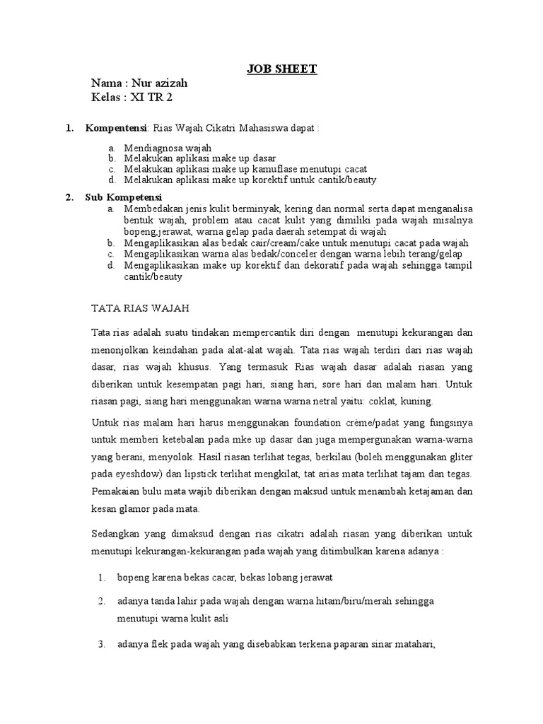 Jobsheet Make Up Cikatri | PDF