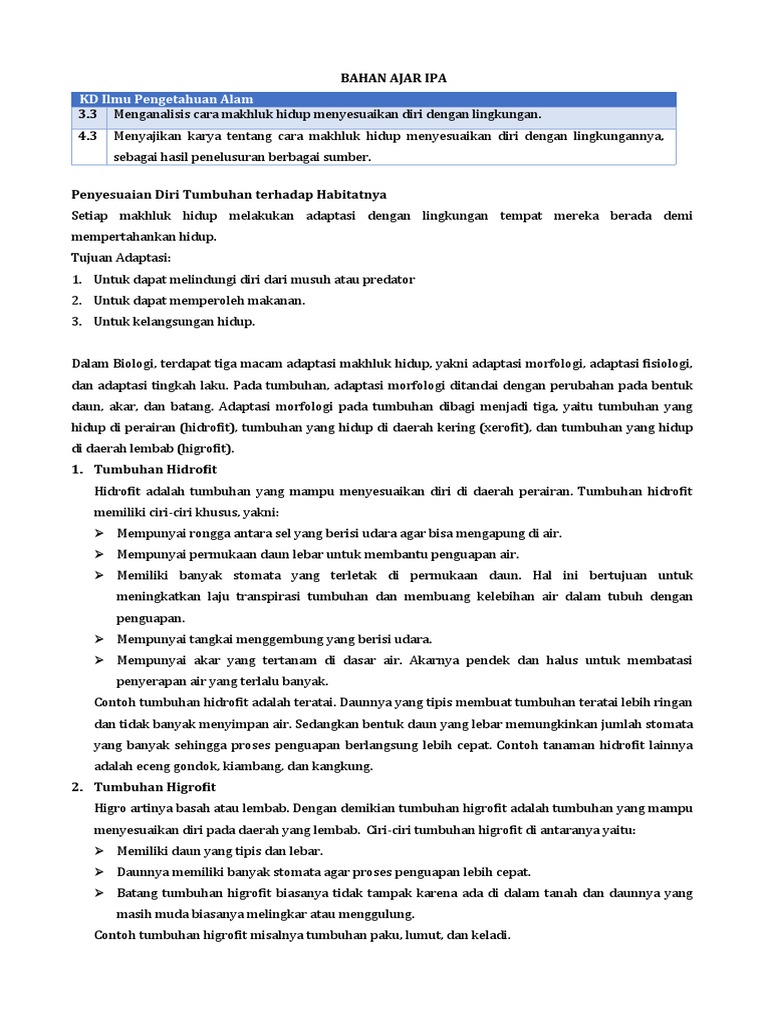 Ciri Tumbuhan Hidrofit dan Adaptasinya | PDF