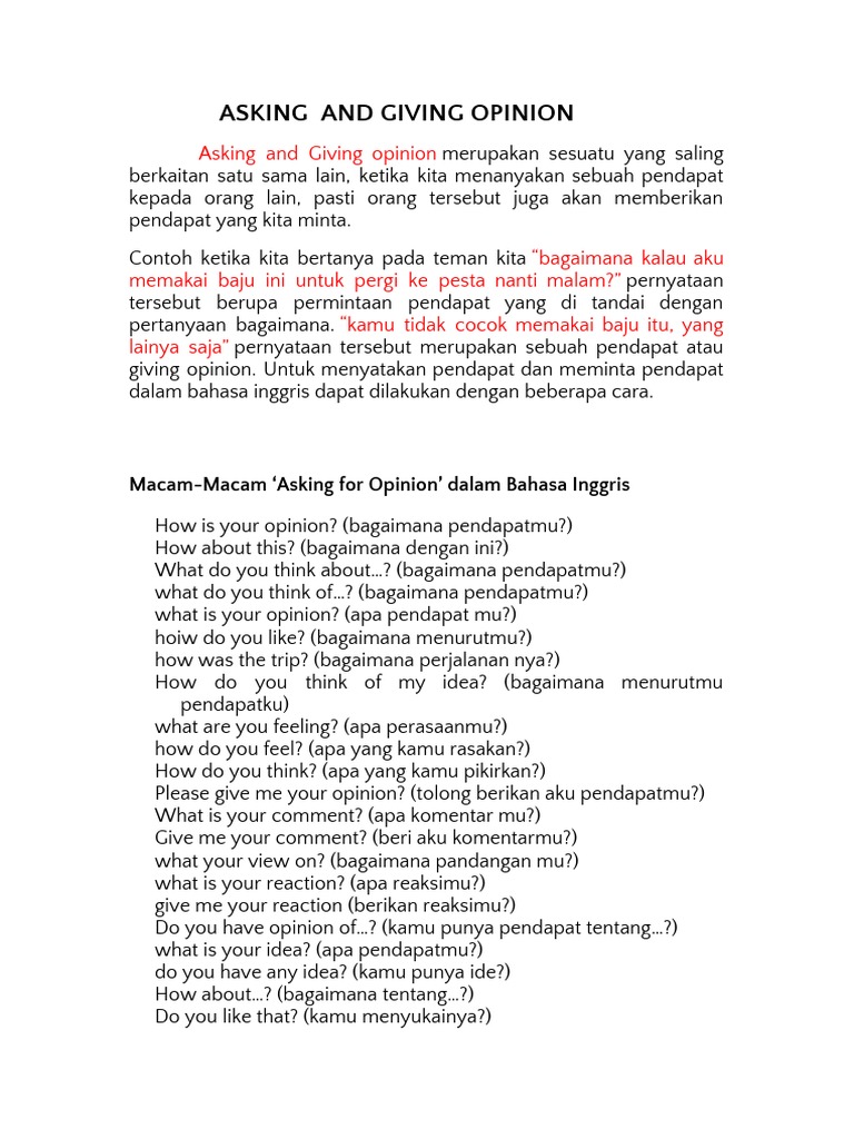 Asking and Giving Opinion | PDF