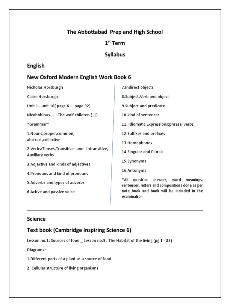 Class 6 Syllabus | PDF | Verb | English Language