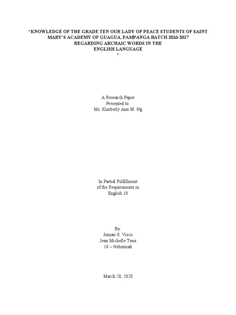 Baby Thesis For English 10 | PDF | English Language | Survey Methodology