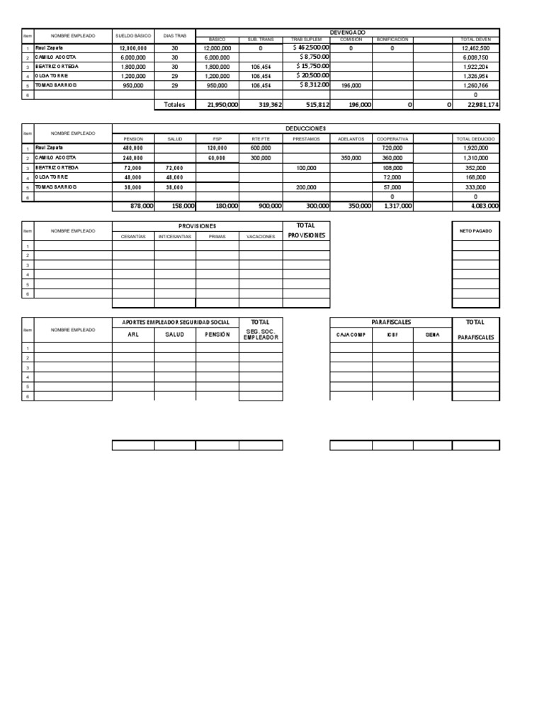 Formato Nomina Excel 2021 Pdf Salario Pensión