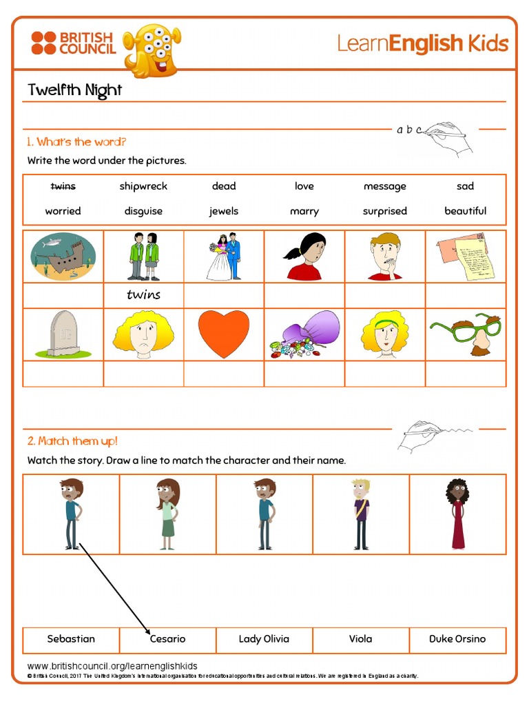 Short Stories Shakespeare Twelfth Night Worksheet | PDF | Twelfth Night ...