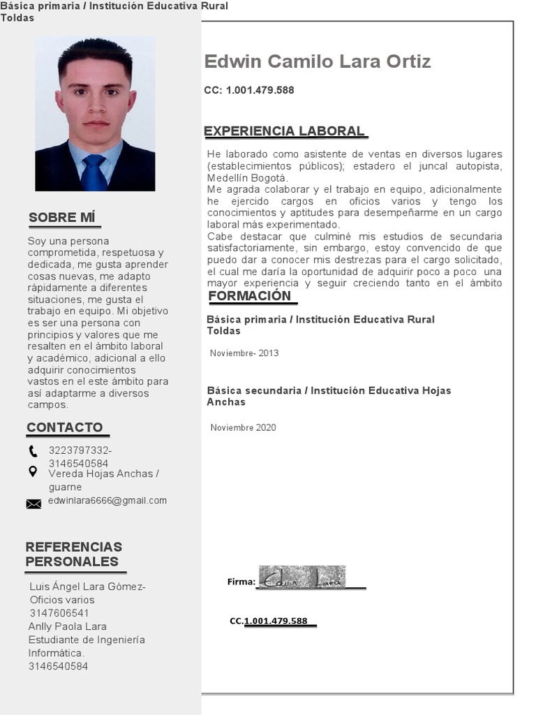 'Hoja de Vida EDWIN CAMILO LARA | PDF