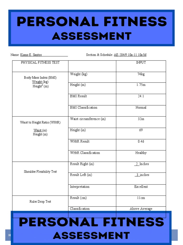 Personal Fitness Assessment | PDF | Body Mass Index | Physical Fitness